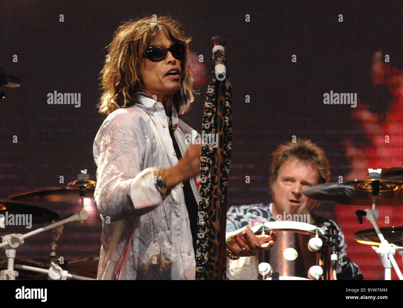 Joey Kramer and Steven Tyler of Aerosmith performing at the festival ...