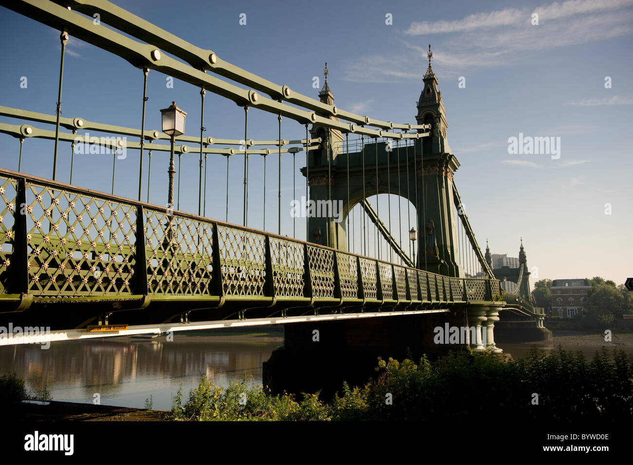 Hammersmith Bridge spanning the Thames river in London W6, June 2010 ...