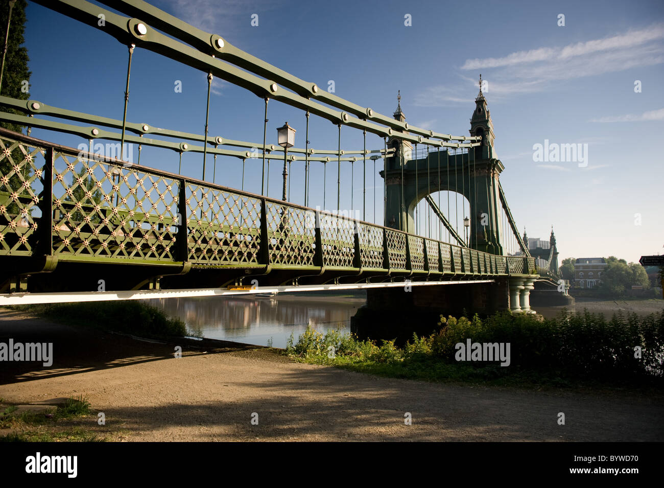 Hammersmith Bridge spanning the Thames river in London W6, June 2010 ...