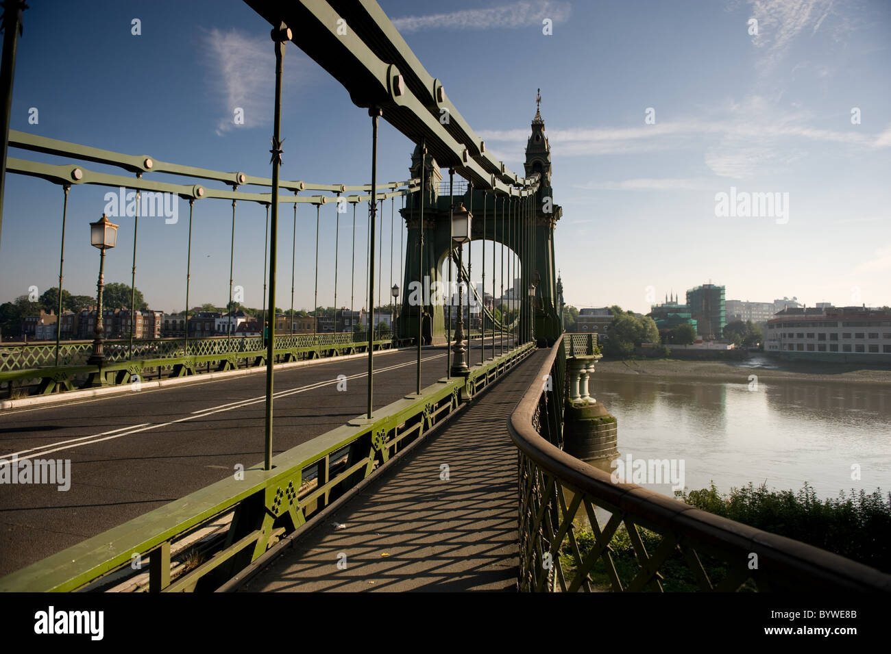 Footpath over Hammersmith Bridge spanning the Thames in London W6, 2010 ...