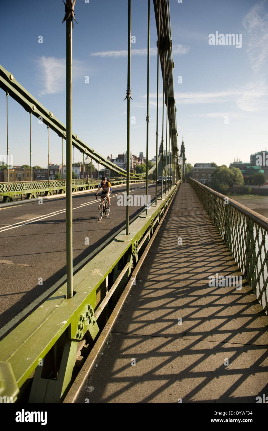 Footpath over Hammersmith Bridge spanning the Thames in London W6, 2010 ...
