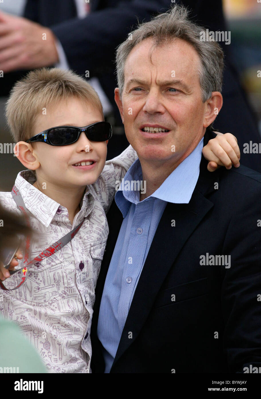 Tony Blair Looking Relaxed As He Watches The Annual Red Bull Air Race 2007 From The High Flyers
