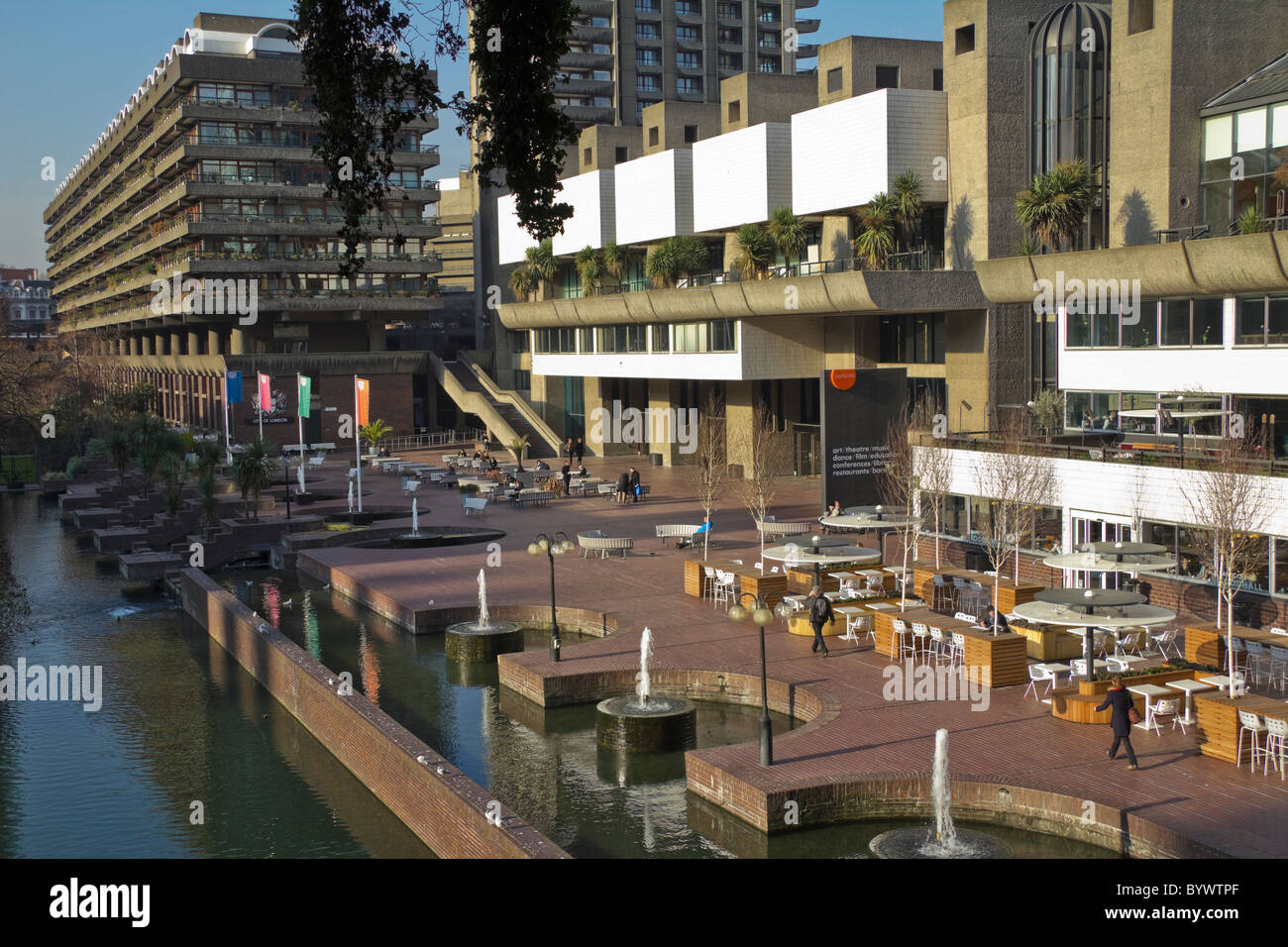Lakeside terrace Barbican Centre complex City of London England Stock ...