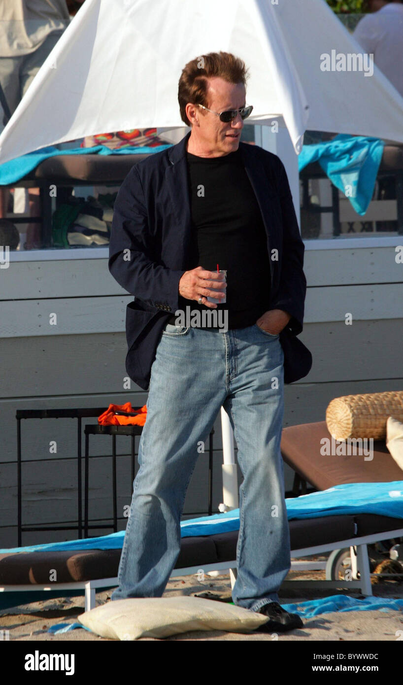 James Woods hangs out with friends at a beach party. Woods is currently ...