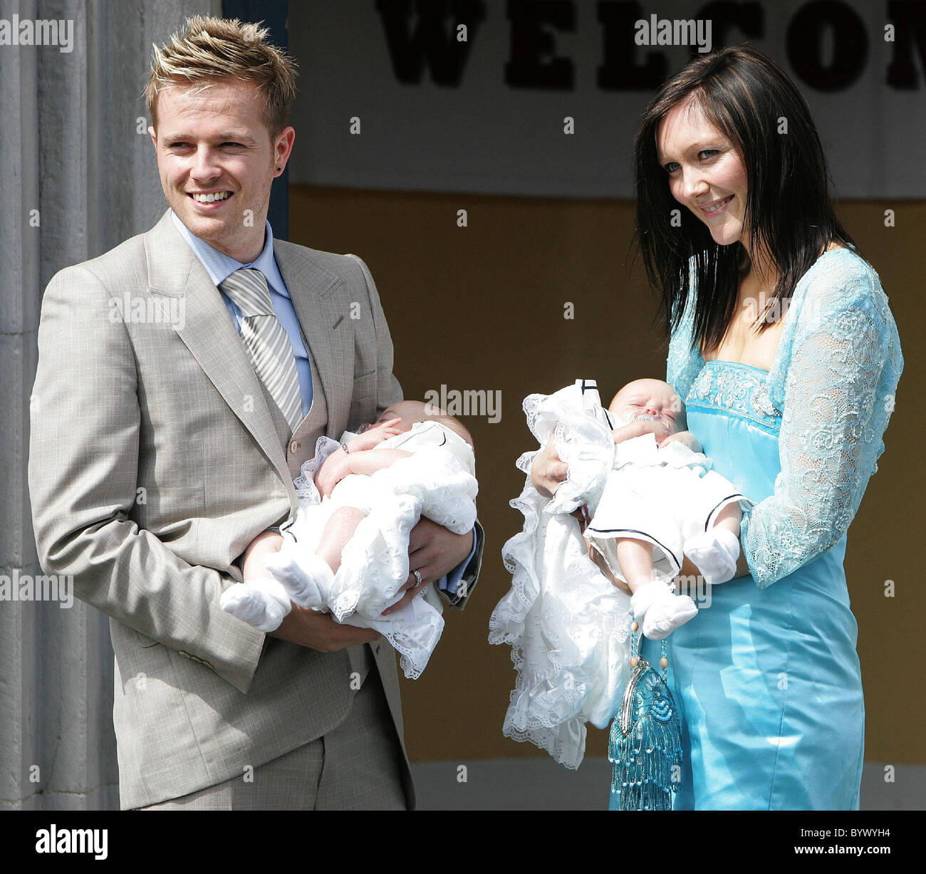Nicky Byrne of Westlife and his wife Georgina arrive at The Church of ...