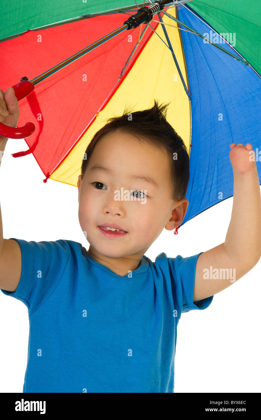 Portrait of a disabled Chinese boy with one hand isolated over white ...