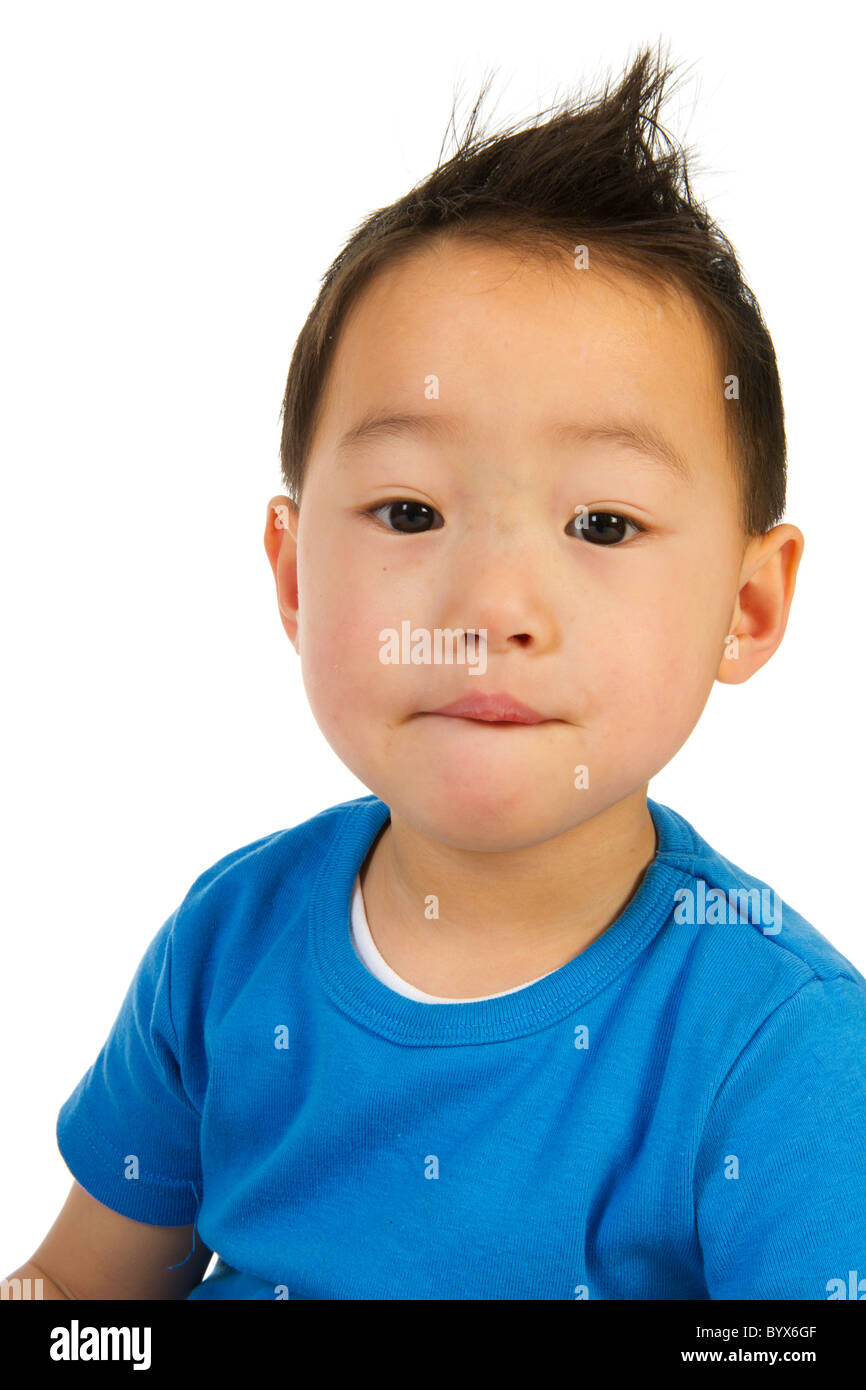 Portrait of a Chinese boy isolated over white Stock Photo - Alamy