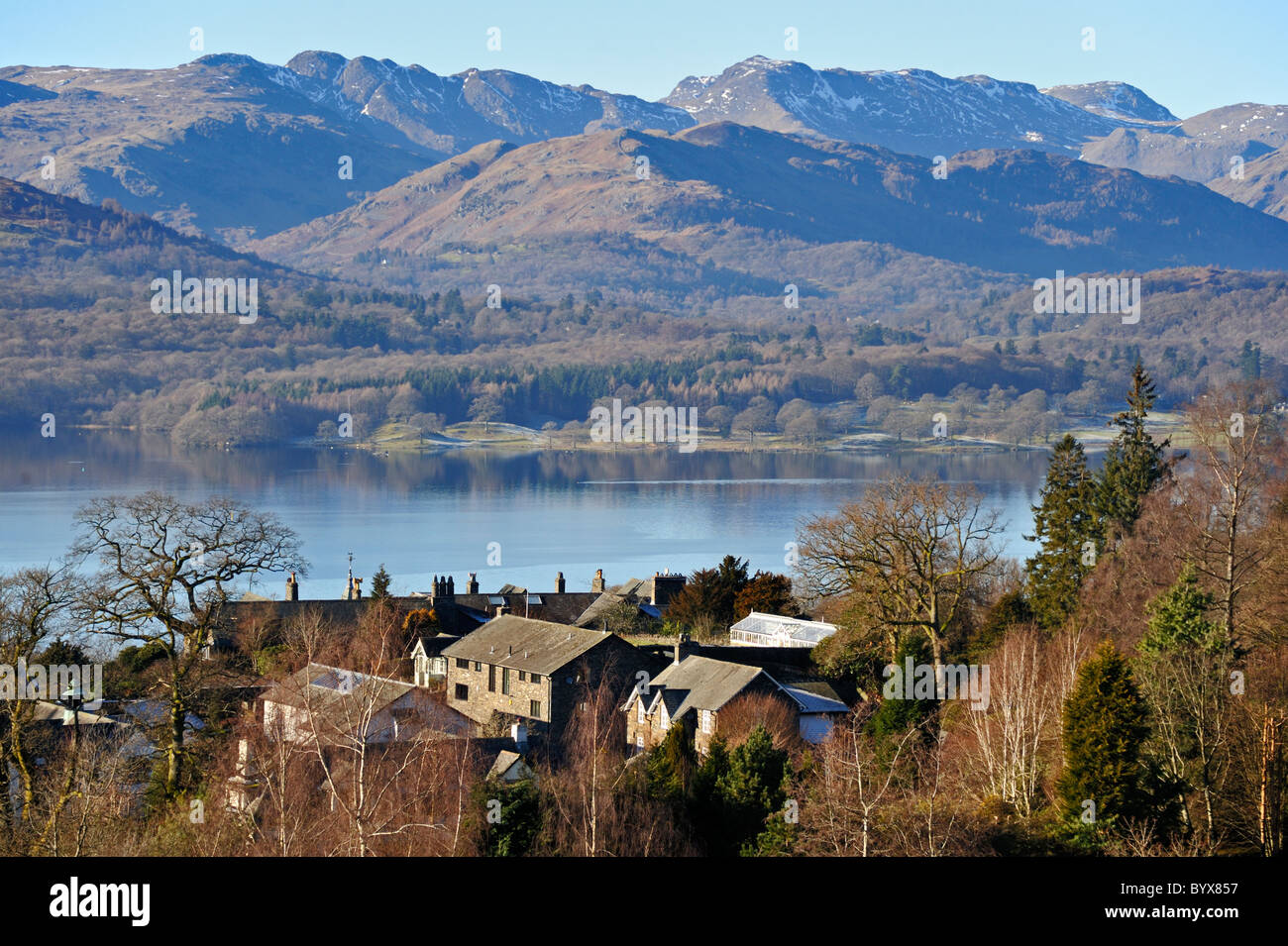 Crinkle Crags, Bowfell and Windermere from Holbeck Lane, Troutbeck ...