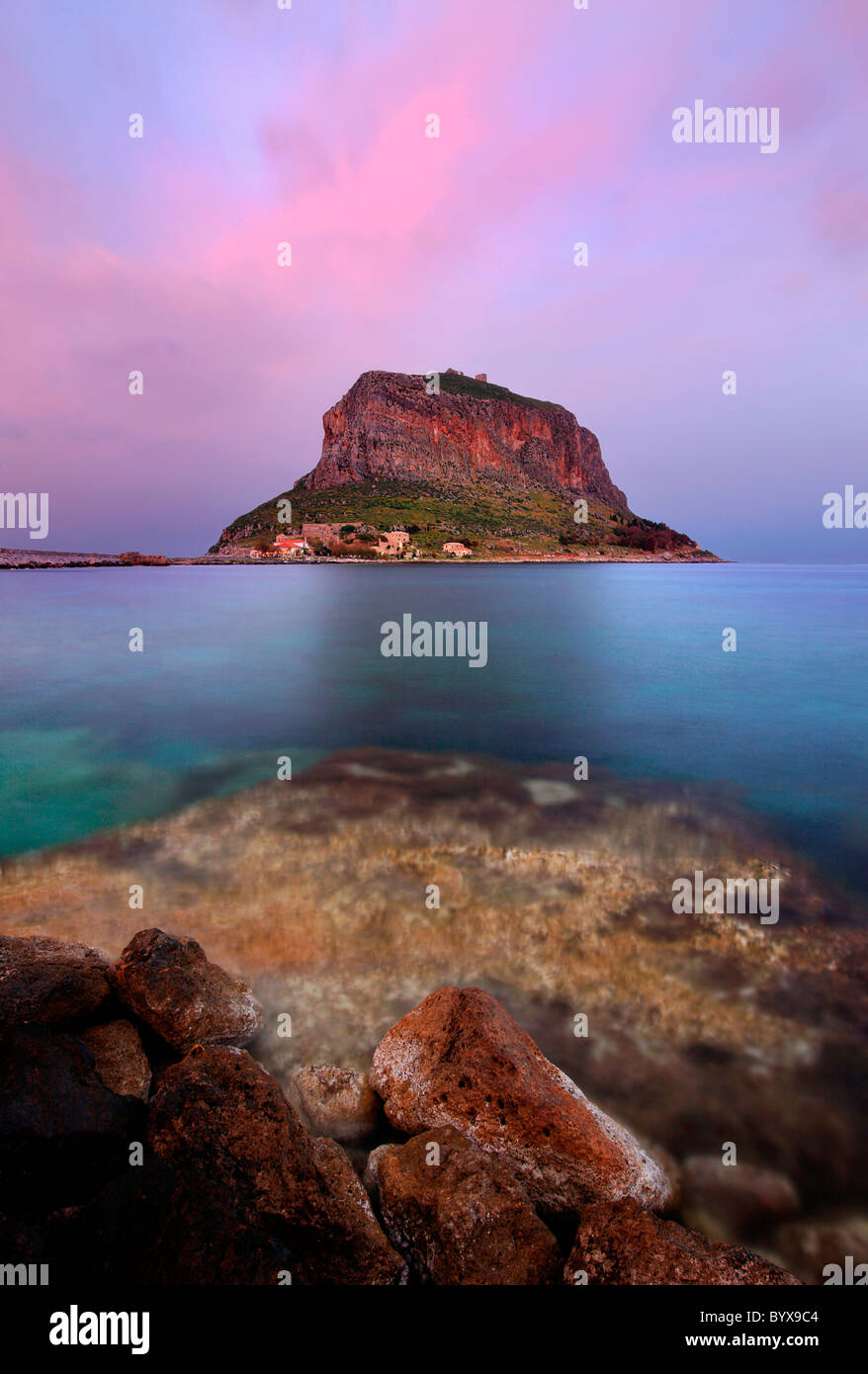 The rock of the castletown of Monemvasia, often called the "Greek ...