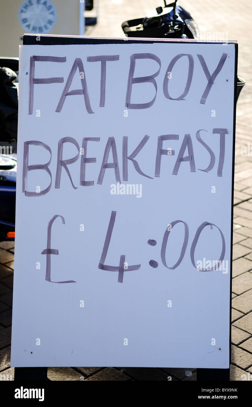 Fat Boy Breakfast advert outside Cafe Stock Photo - Alamy