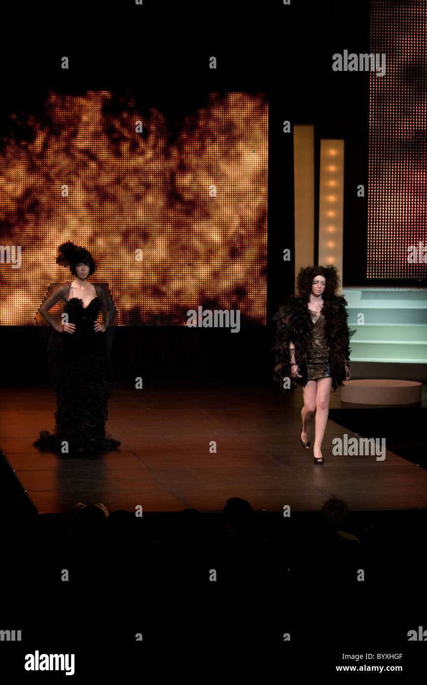 two models walking runway school fashion show Stock Photo - Alamy