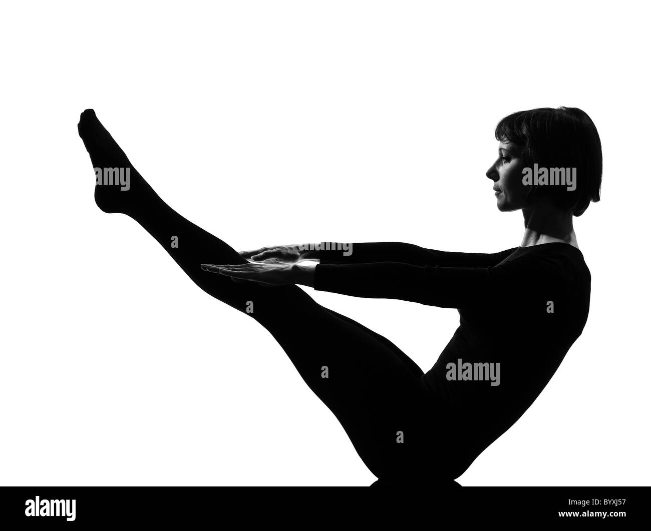 woman paripurna navasana boat pose yoga posture position in silouhette ...