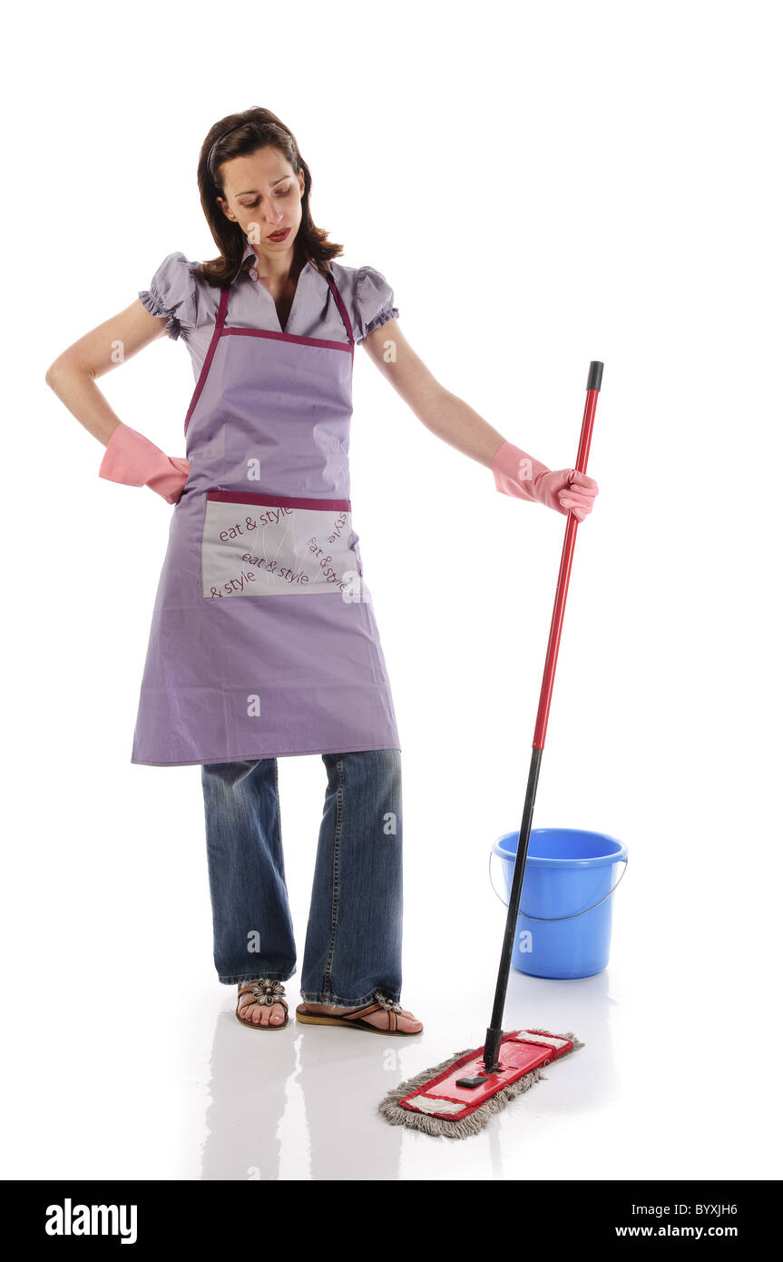 housewife, cleaning lady with mop Stock Photo - Alamy