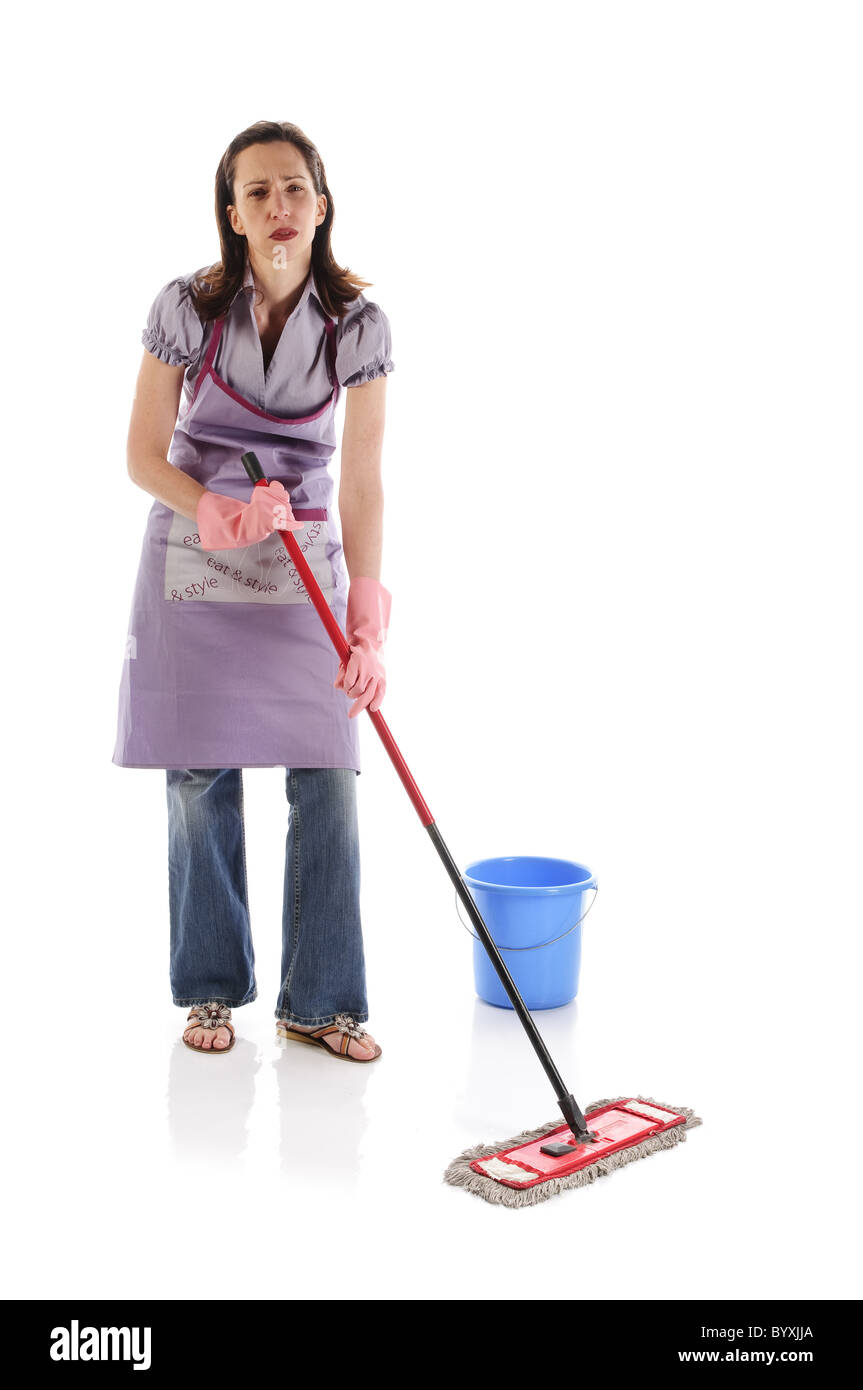 housewife, cleaning lady with mop Stock Photo - Alamy