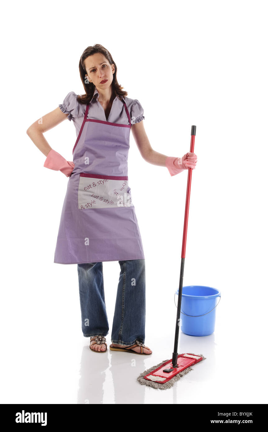 housewife, cleaning lady with mop Stock Photo - Alamy