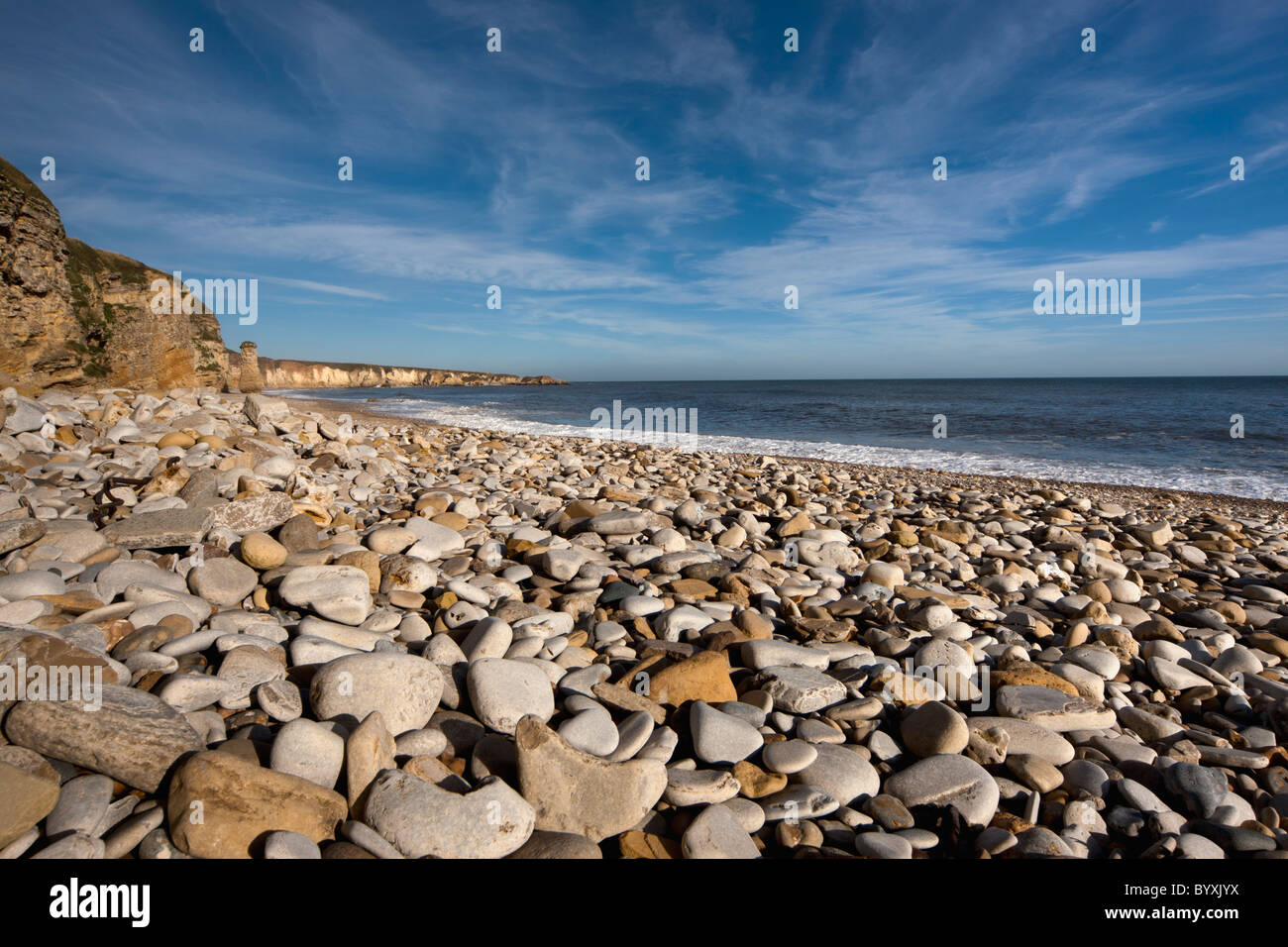 rocks on a beach along the shore; south shields, tyne and wear, england ...