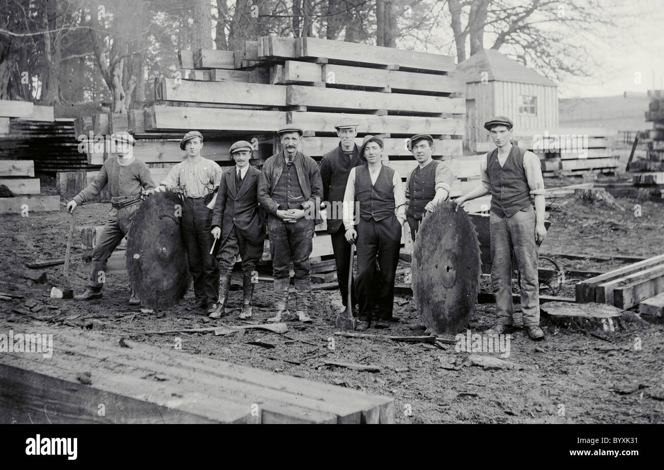Saw Mill with workers posing with blades in the Scottish Borders 1914 ...