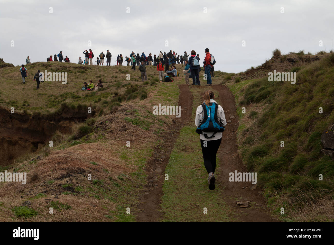 A group of hikers walking along a trail during a hiking adventure on ...
