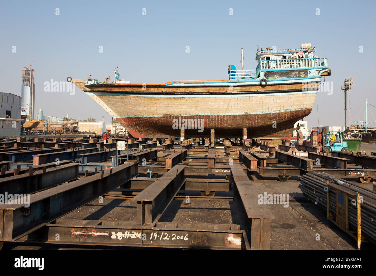 A dhow being repaired in the Jaddaf dockyard, Dubai, UAE Stock Photo ...