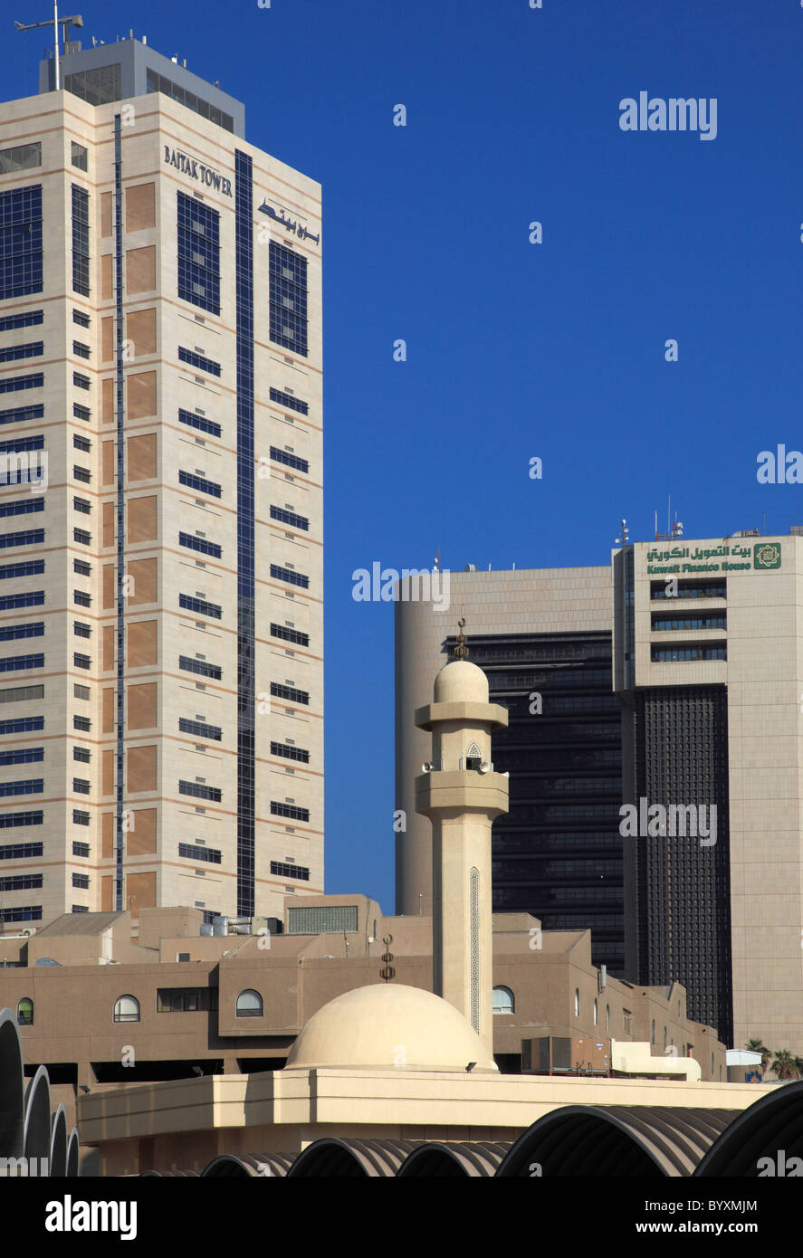 Kuwait, Kuwait City, Baitak Tower, Kuwait Finance House, mosque Stock ...