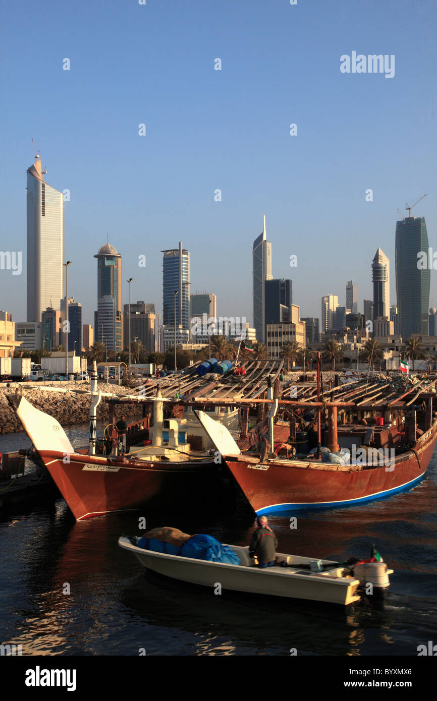Kuwait, Kuwait City, skyline, fishing boats, general view Stock Photo ...