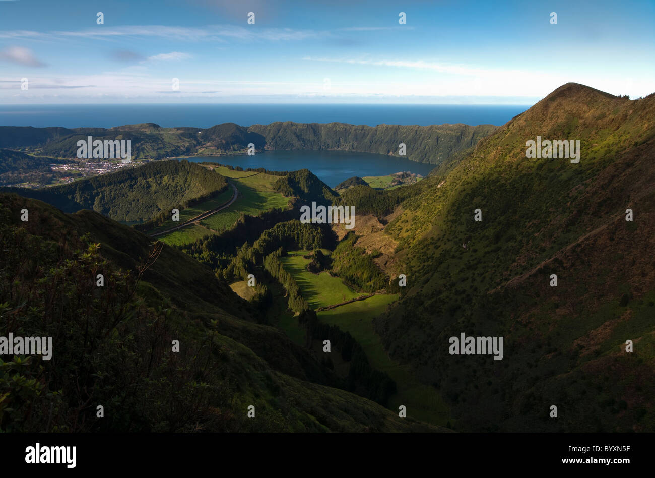 Stunning panoramic view of the Sete Cidades valley and crater lakes on ...