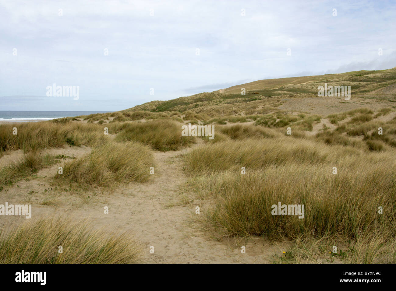 Sand Dunes at Perranporth, North Cornwall Coast, Britain, UK Stock ...