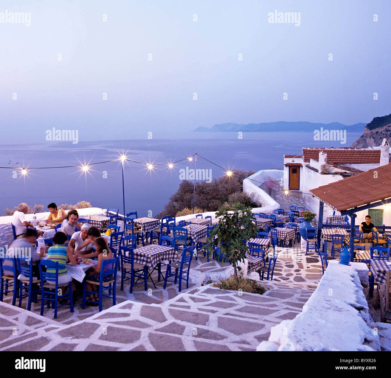 Sunset Taverna Skopelos Greek Islands Greece Hellas Stock Photo - Alamy