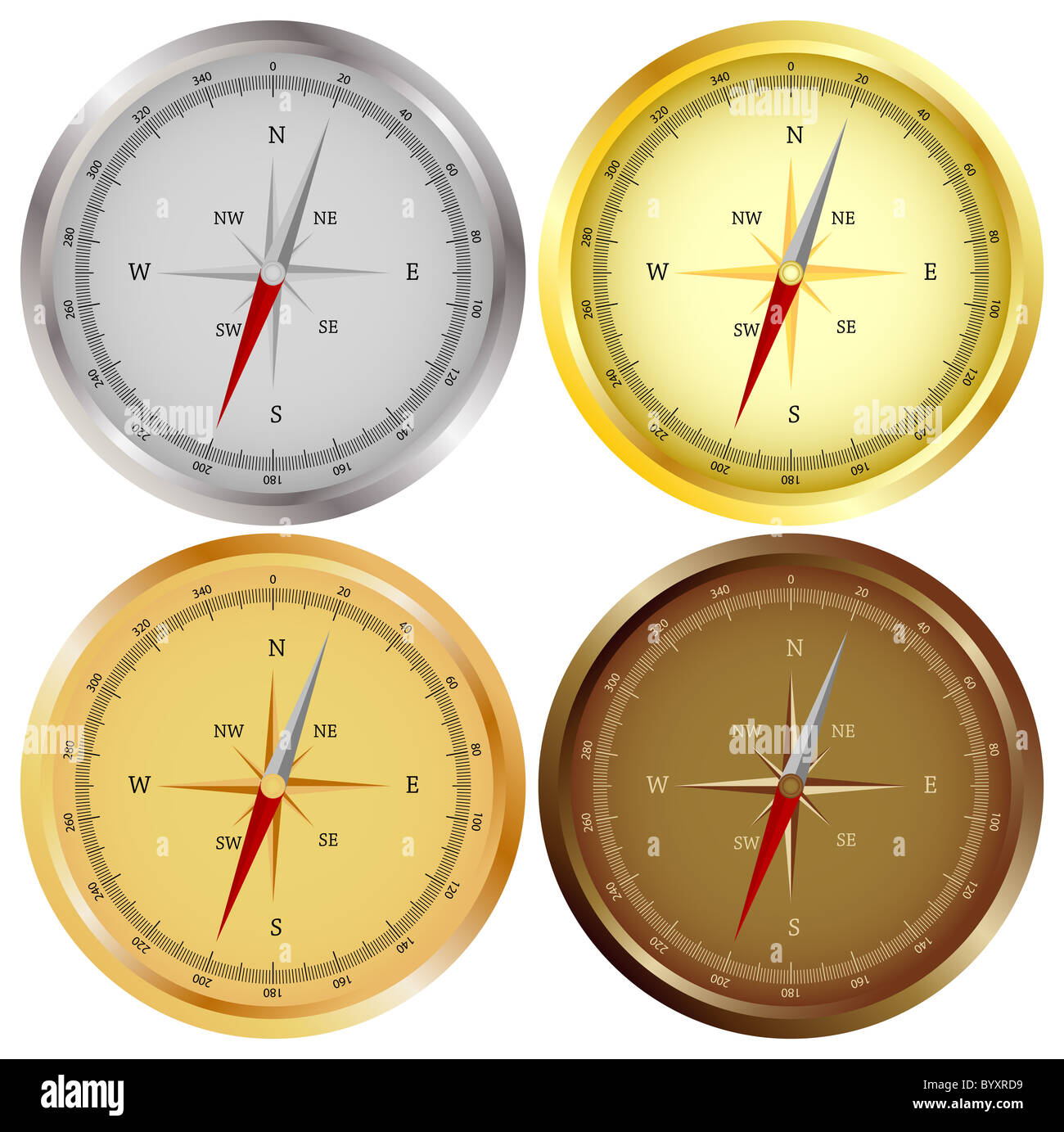 Set of 4 Compasses Stock Photo - Alamy
