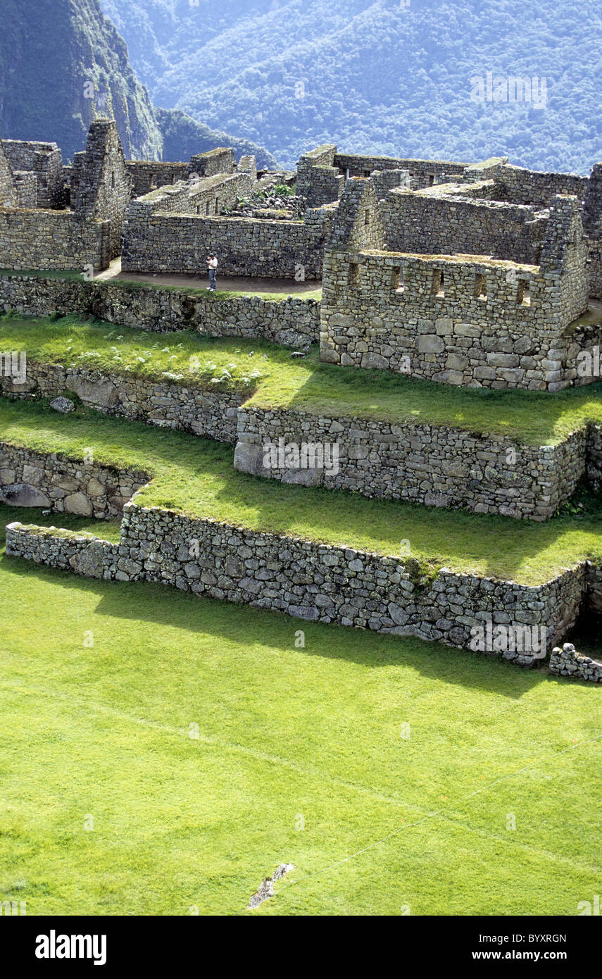 Central Plaza at the UNESCO World Heritage Incan ruins of Machu Picchu ...
