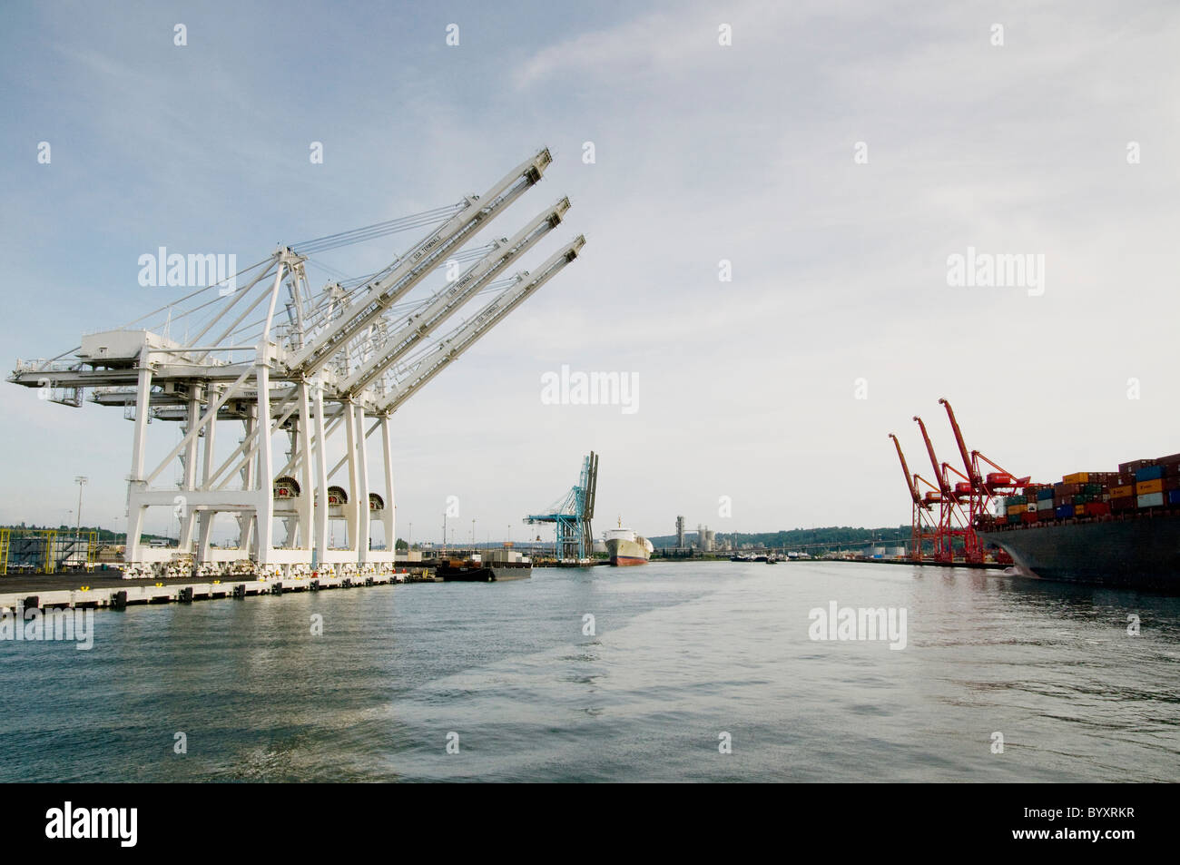 cranes in a shipyard with cargo containers; seattle, washington, united ...