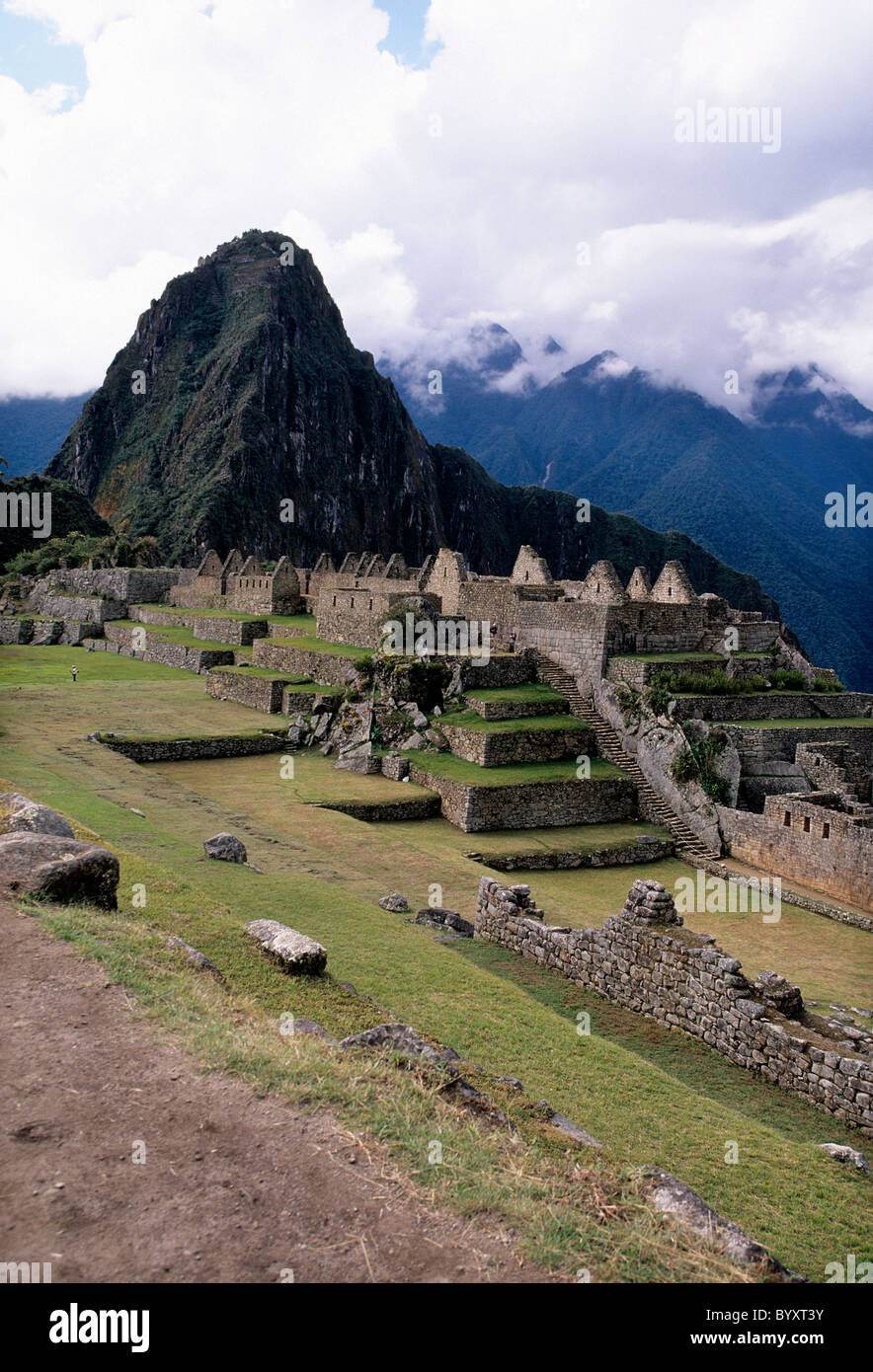 Aerial view of the UNESCO World Heritage Incan ruins of Machu Picchu ...