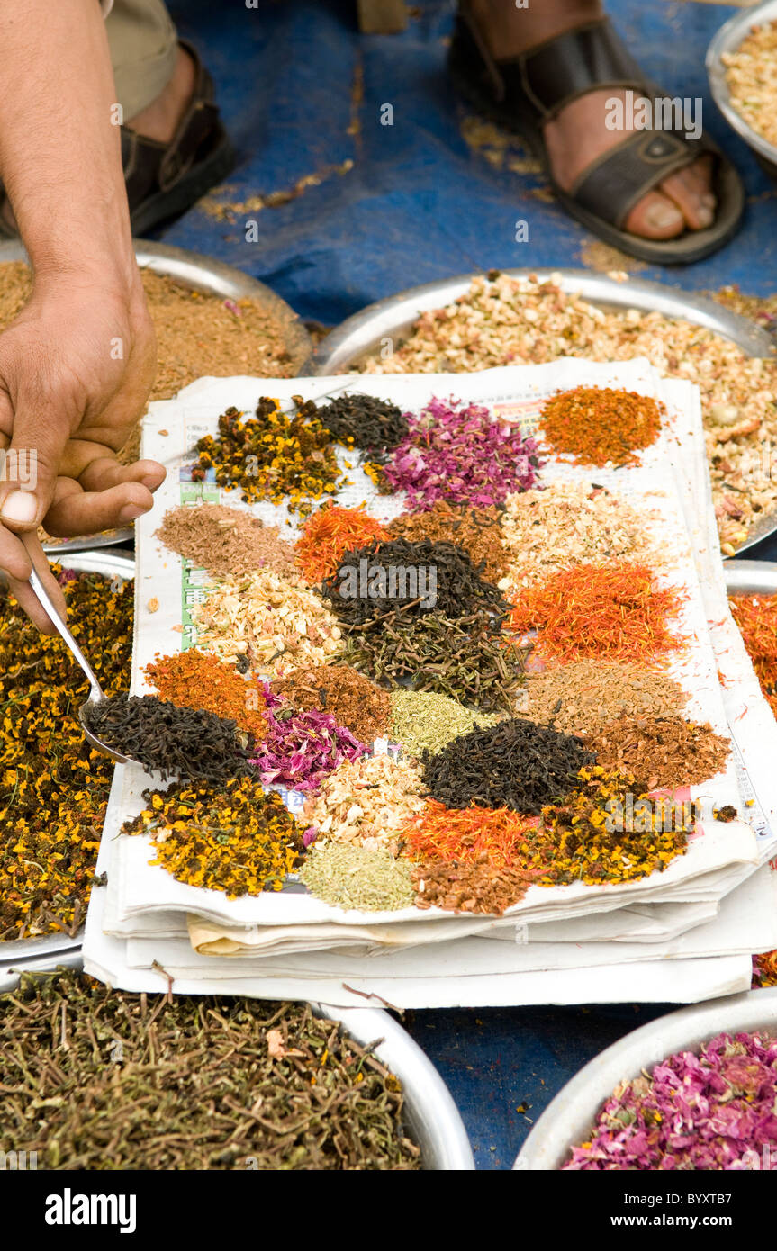 Traditional Uighur flower tea being mixed in a small street stall in ...