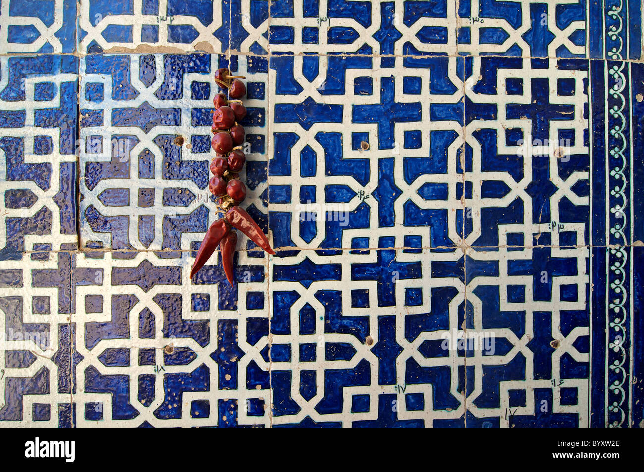 Geometric Timurid maiolica and hanging charm of chilli peppers Tosh ...