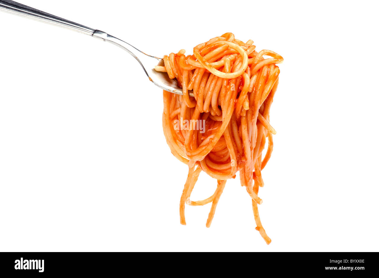 object on white - food spaghetti with ketchup on fork Stock Photo - Alamy