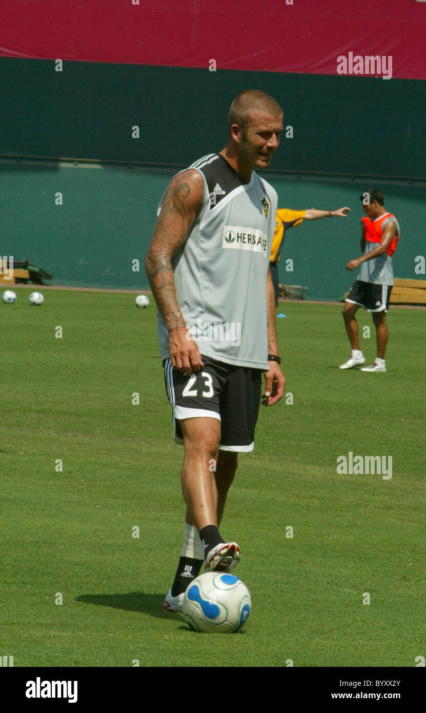 David Beckham practicing with his team LA Galaxy after attending a ...
