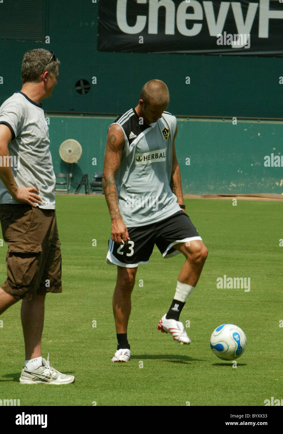 David Beckham practicing with his team LA Galaxy after attending a ...