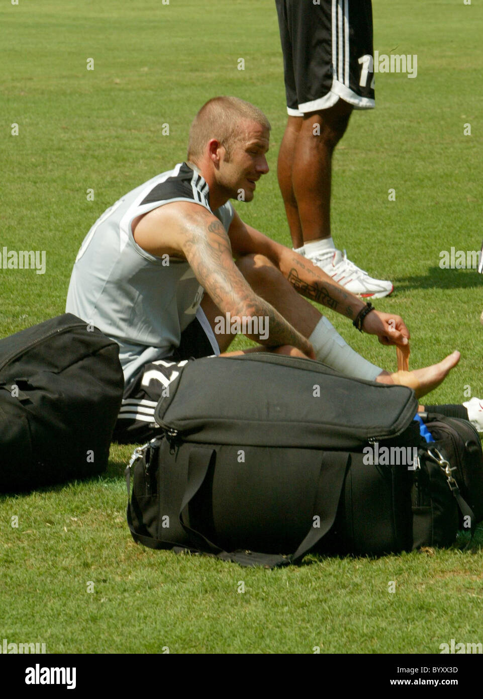 David Beckham practicing with his team LA Galaxy after attending a ...