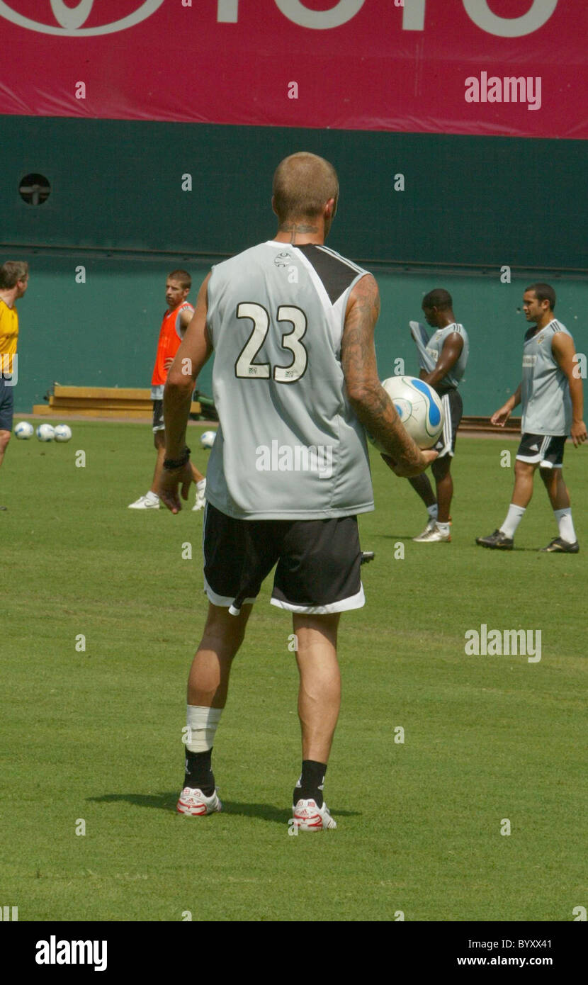 David Beckham practicing with his team LA Galaxy after attending a ...