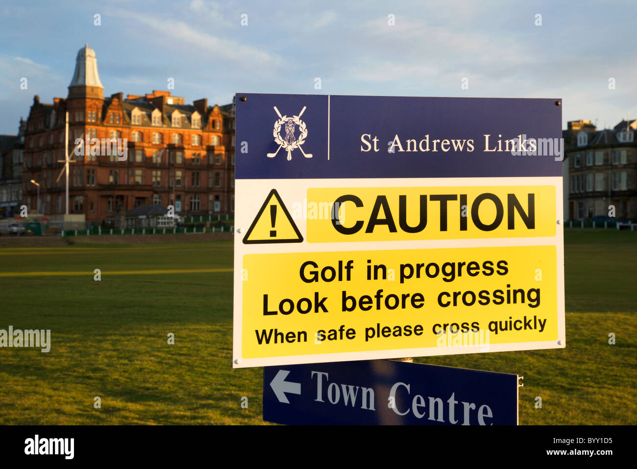 Golf in Progress Caution Sign at the Old Course St Andrews Fife Stock ...