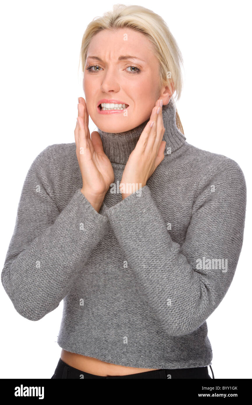 Full isolated portrait of a caucasian woman with toothache Stock Photo ...