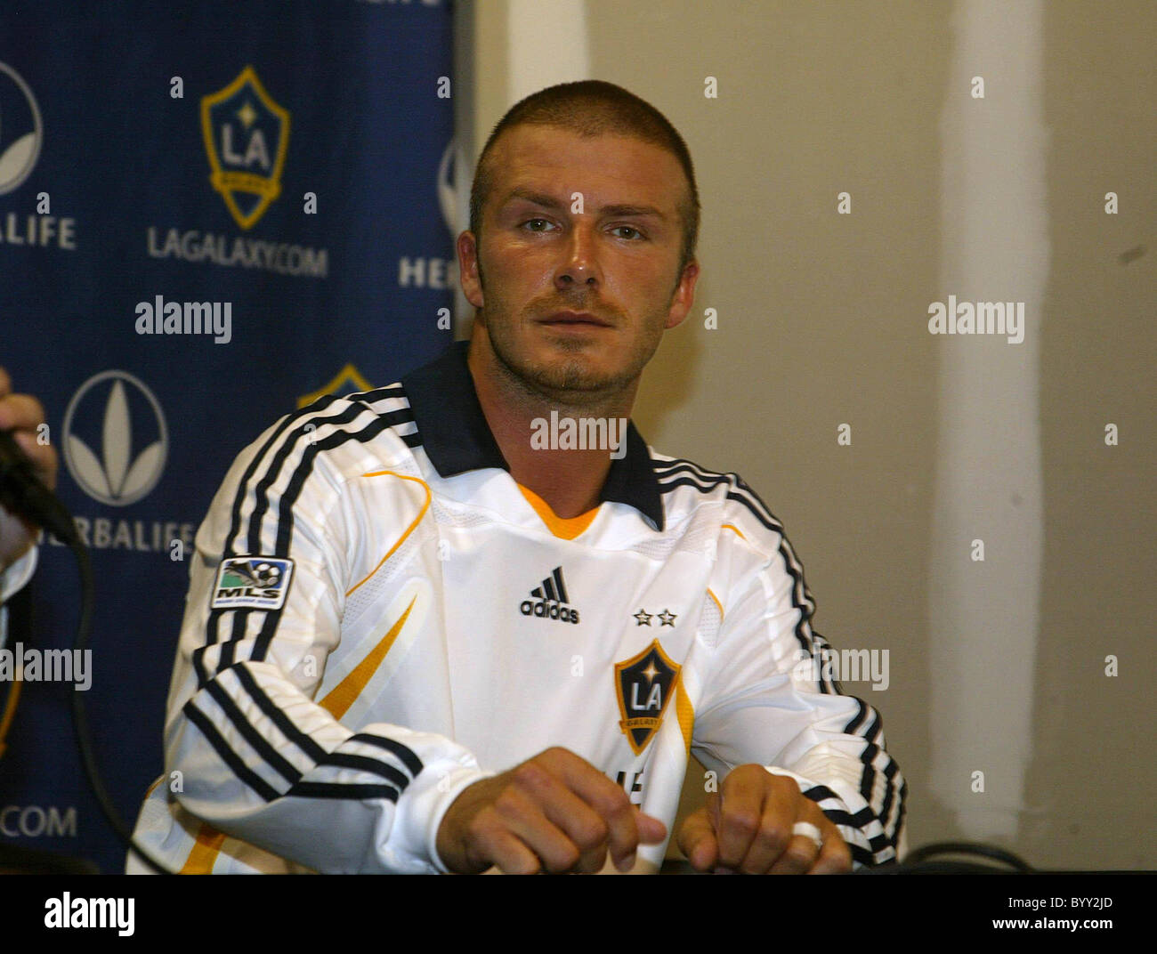 David Beckham Press conference held at the RFK Stadium batting room to ...