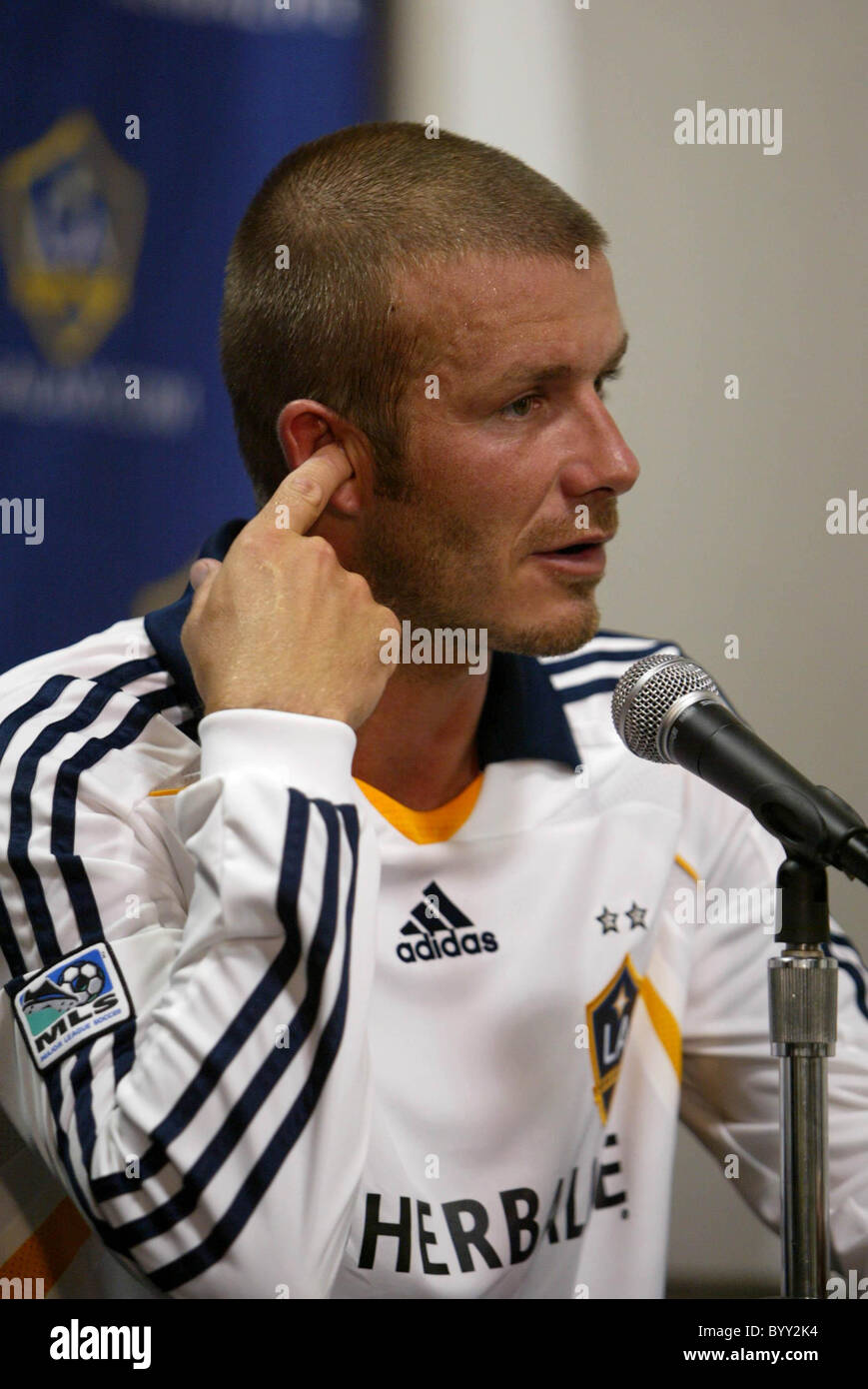 David Beckham Press conference held at the RFK Stadium batting room to ...