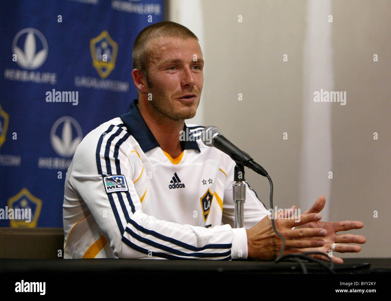 David Beckham Press conference held at the RFK Stadium batting room to ...