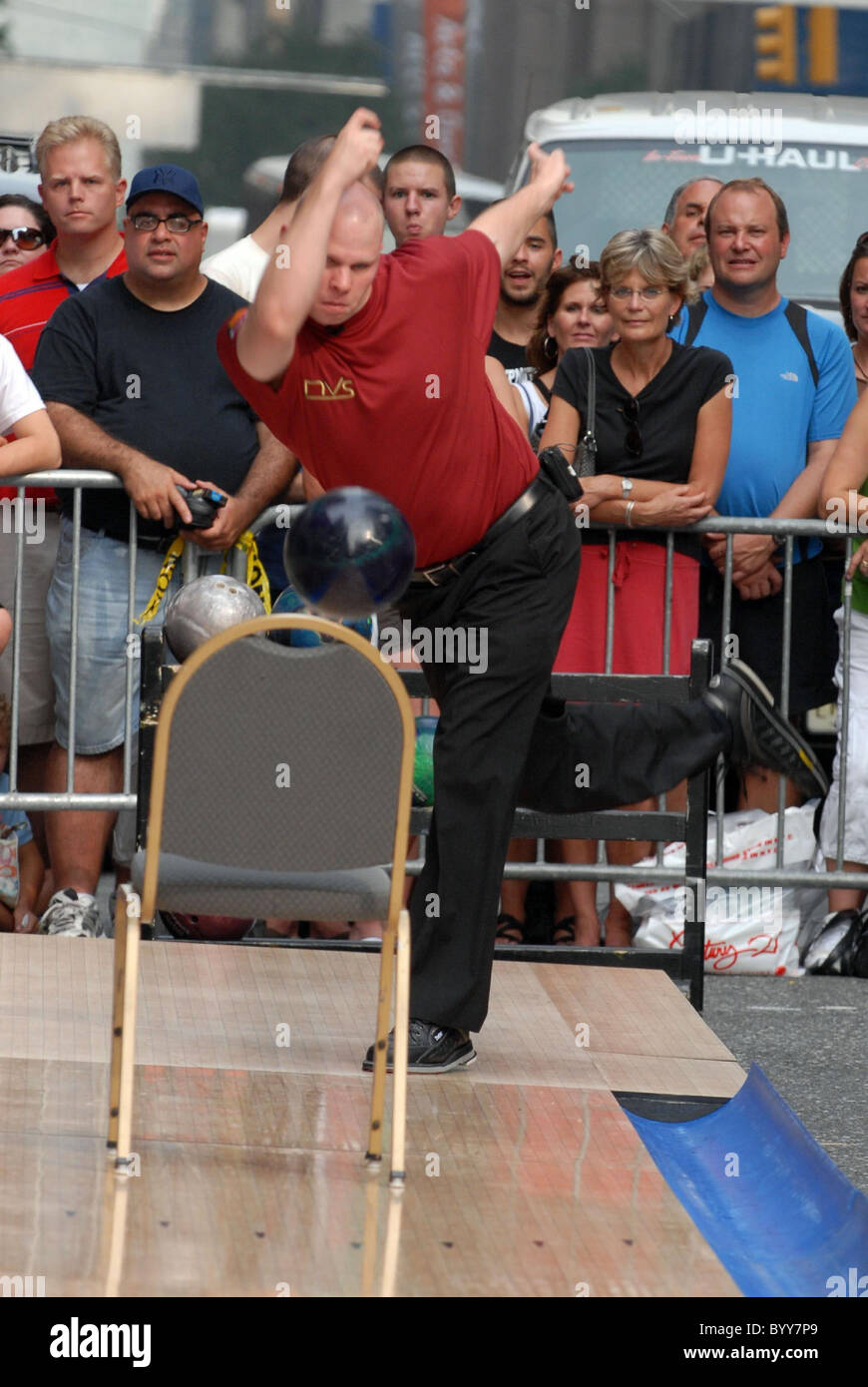 A bowling skit outside Ed Sullivan Theatre for the 'Late Show With ...