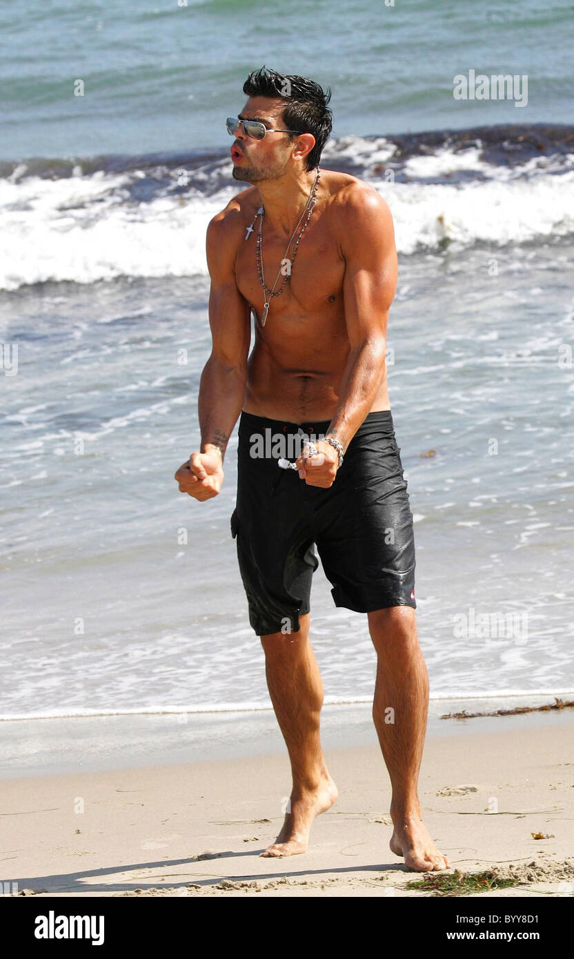 AJ Lamas at a party thrown by Paris Hilton at her Malibu beach house ...