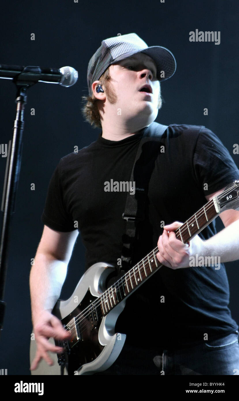 Patrick Vaughn Stump of Fall Out Boy performing live at the Acer Arena ...