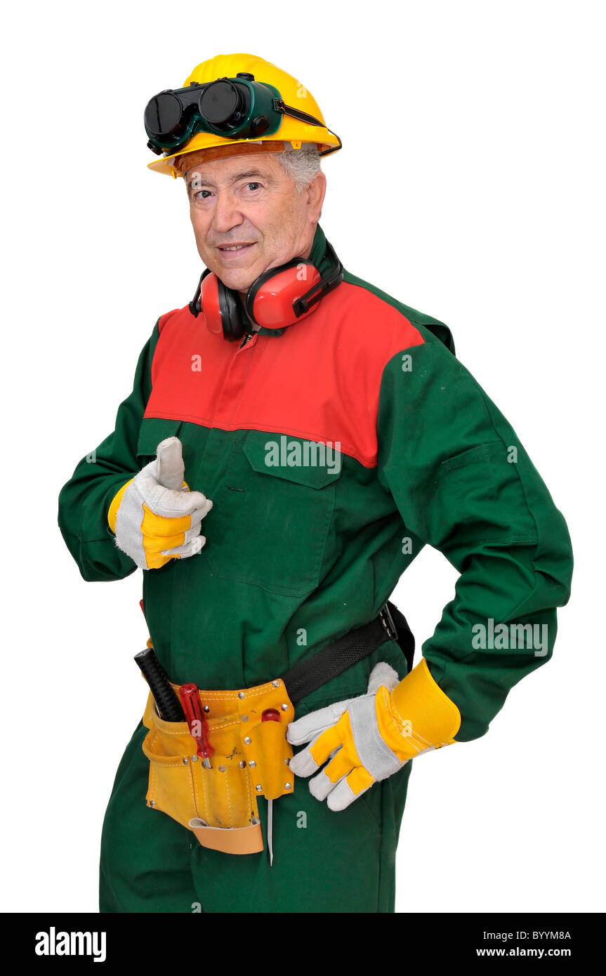 Construction worker isolated in white Stock Photo - Alamy