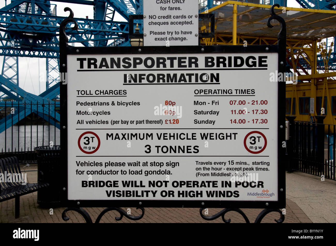 Information notice for the Transporter Bridge in Middlesbrough, North ...