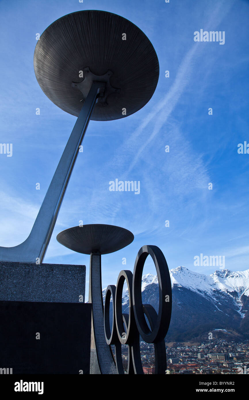 Austria, Tyrol, Innsbruck, the Olympic fire of the Bergisel skijamping ...